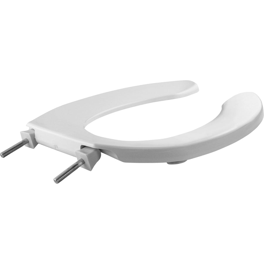Elongated Open Front Commercial Plastic Toilet Seat in White – Bemis Seats